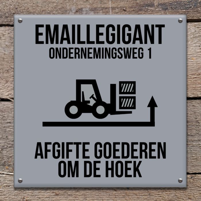 emaille bord afgifte goederen om de hoek