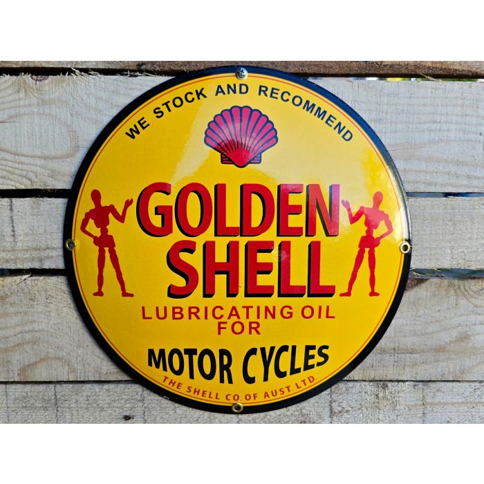 Enamel nostalgic shell advertising sign Golden shell lubrication oil ...