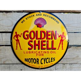 Enamel nostalgic shell advertising sign Golden shell lubrication oil ...