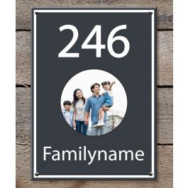 house number sign with family photo